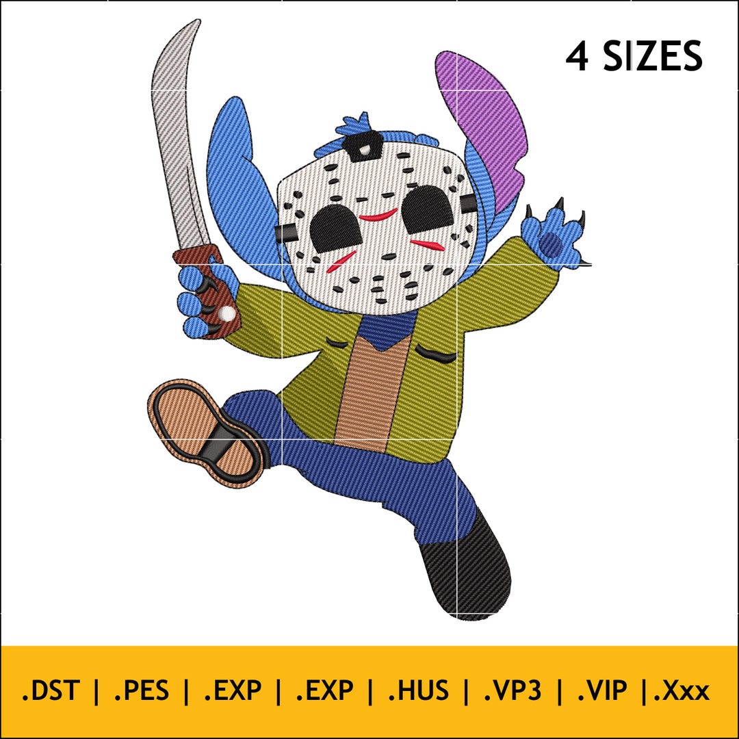 Halloween Horror Stitch Jason Voorhees Embroidery Design 4 Sizes Killer ...
