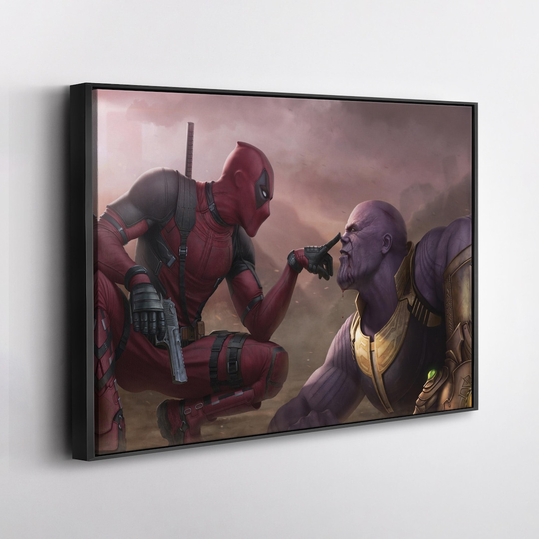 Funny Deadpool and Angry Thanos Marvel Comics Canvas Wall Art Home ...
