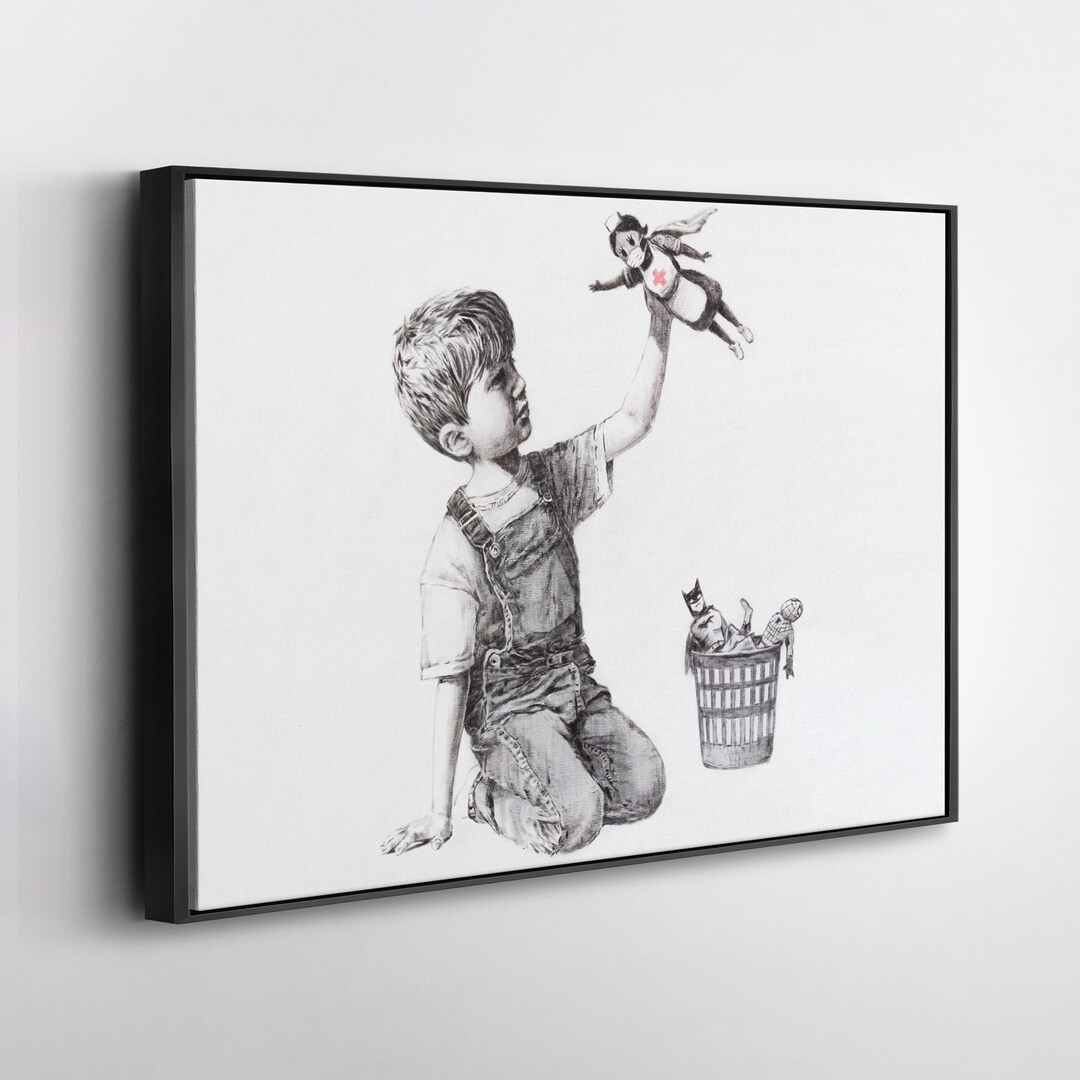 Banksy Boy With Real Superhero Doll Art Canvas Wall Art Home Decor ...