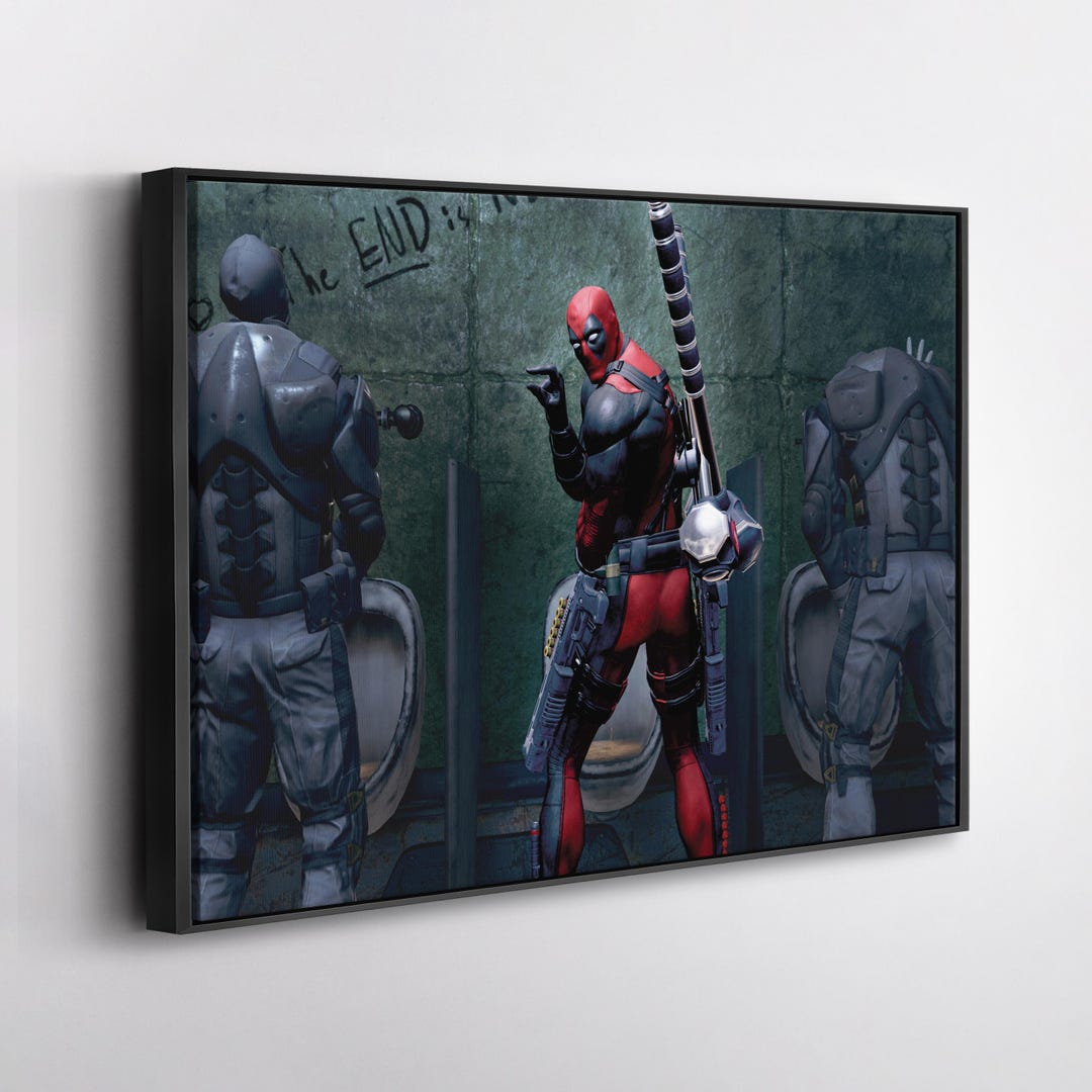 Deadpool Poster Bathroom Break Funny Canvas Wall Art Home Decor Framed ...