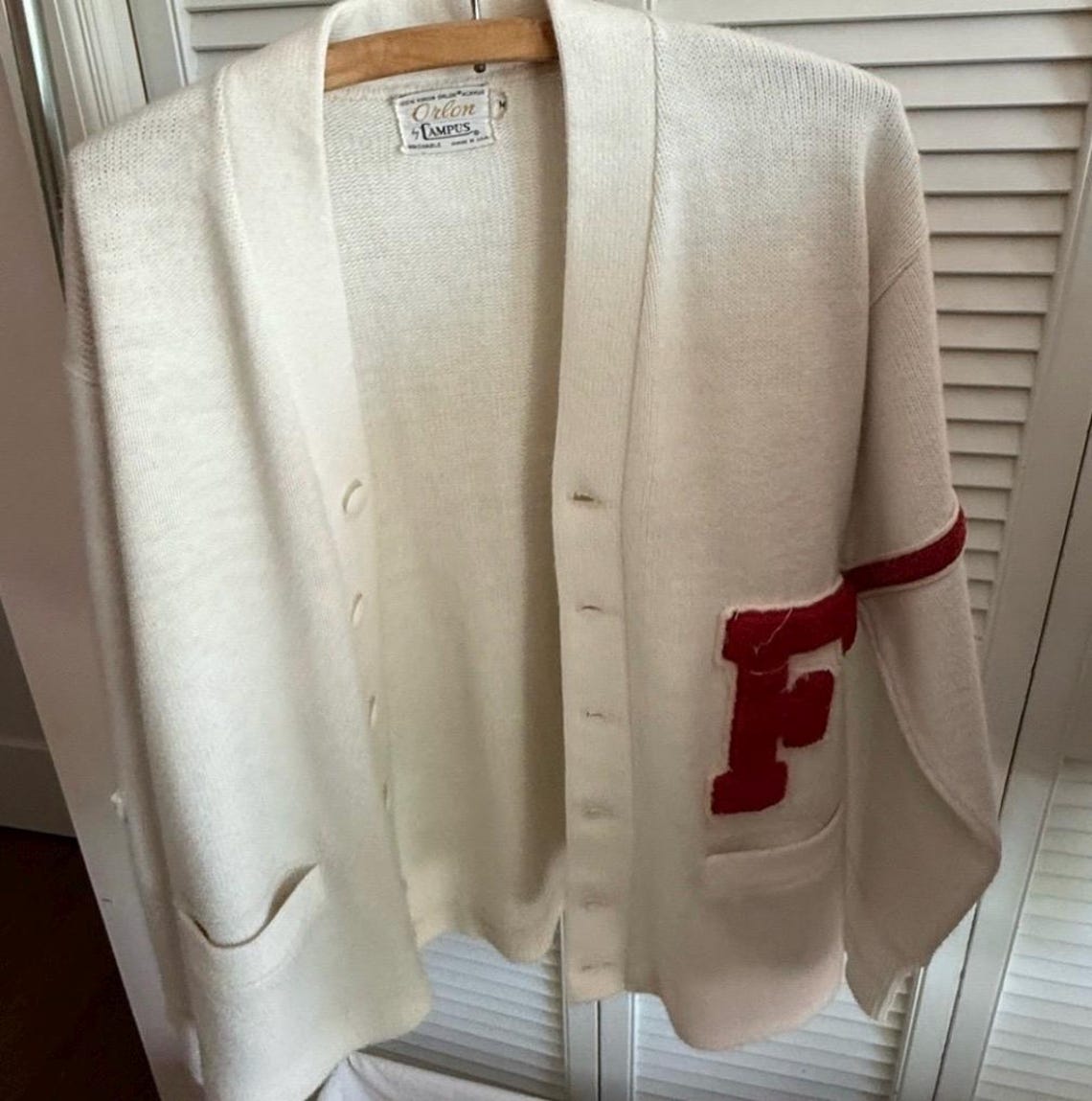 Vintage Orlon by Campus Varsity Button-up Sweater – Red “F ...