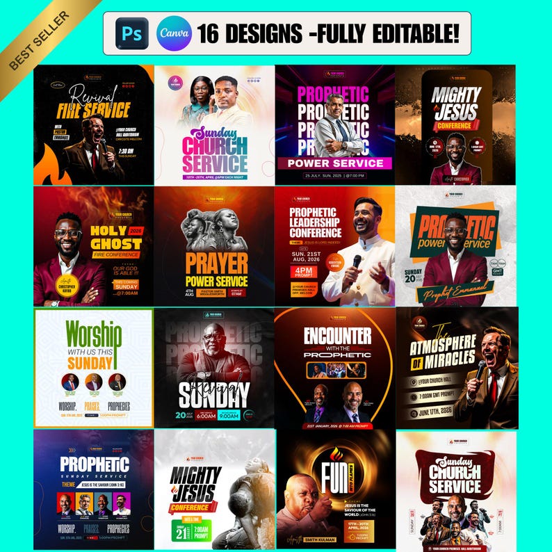 Church Flyers | 16 Editable Files on Canva Template & PSD File | Sunday ...