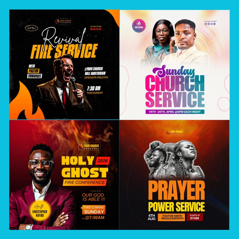Church Flyers | 16 Editable Files on Canva Template & PSD File | Sunday ...