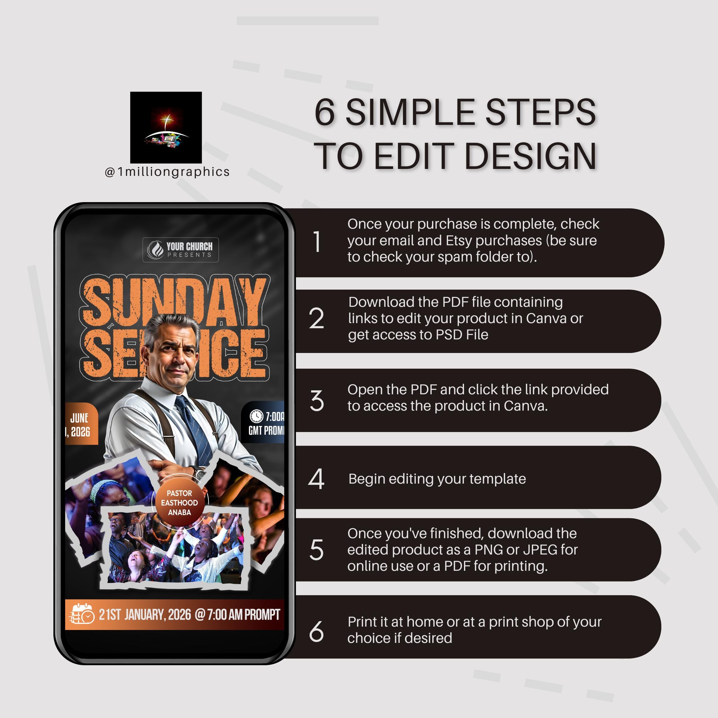 Church Flyer - Editable Canva Template & PSD File | Sunday Service ...