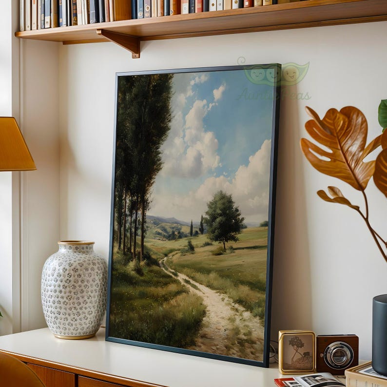 Vintage Countryside Landscape Wall Art, Rustic Farmhouse Painting Print ...
