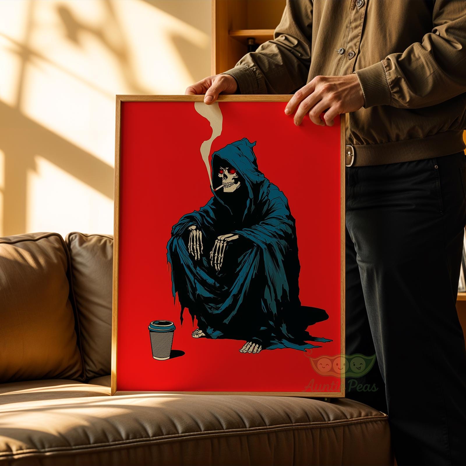 Grim Reaper Smoking Wall Art, Dark Skeleton Poster, Modern Graphic ...