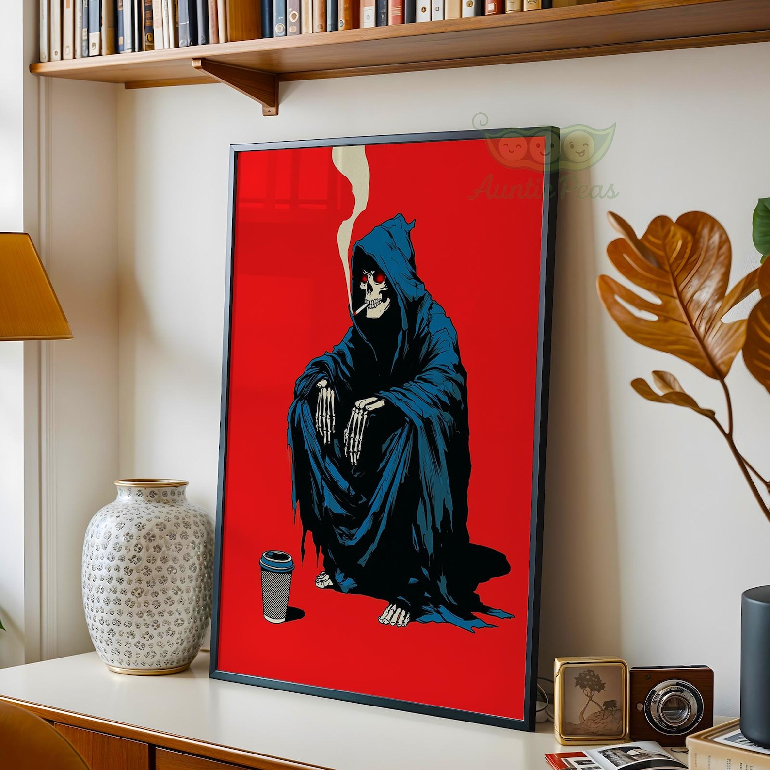 Grim Reaper Smoking Wall Art, Dark Skeleton Poster, Modern Graphic ...