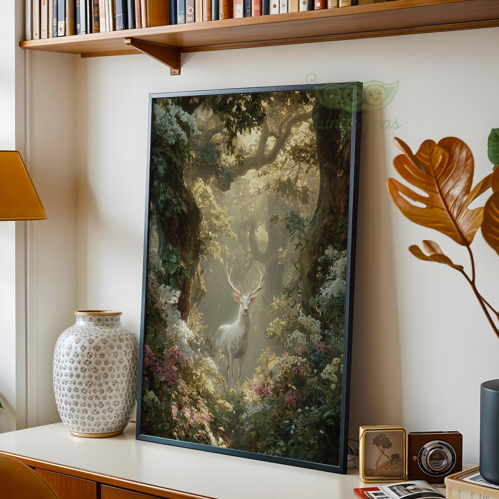 Enchanted White Stag Wall Art, Fantasy Woodland Deer Poster, Fairytale ...