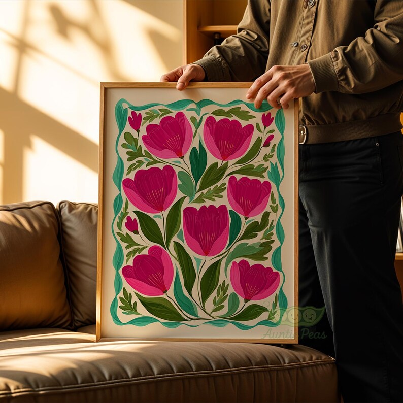 Summer Tulip Art Print, Bright Floral Wall Art, Hand Drawn Flower ...