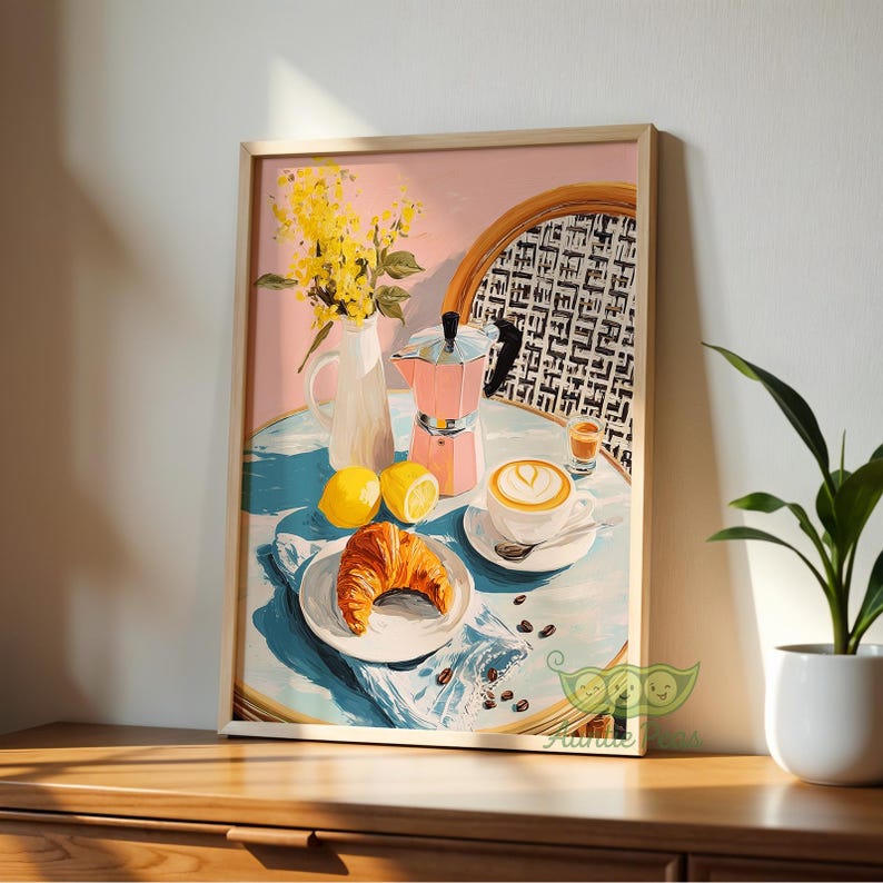 French Cafe Breakfast Wall Art, Coffee and Croissant Print, Morning ...