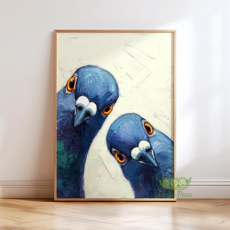 Whimsical Pigeons Art Print, Mid Century Retro Bird Poster, Funny ...