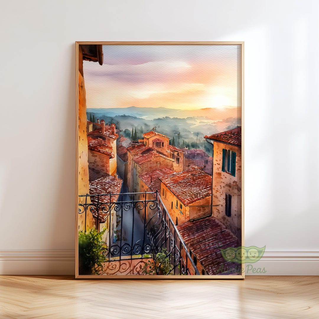Mediterranean Balcony View Wall Art, Italian Sunset Poster, Tuscan ...