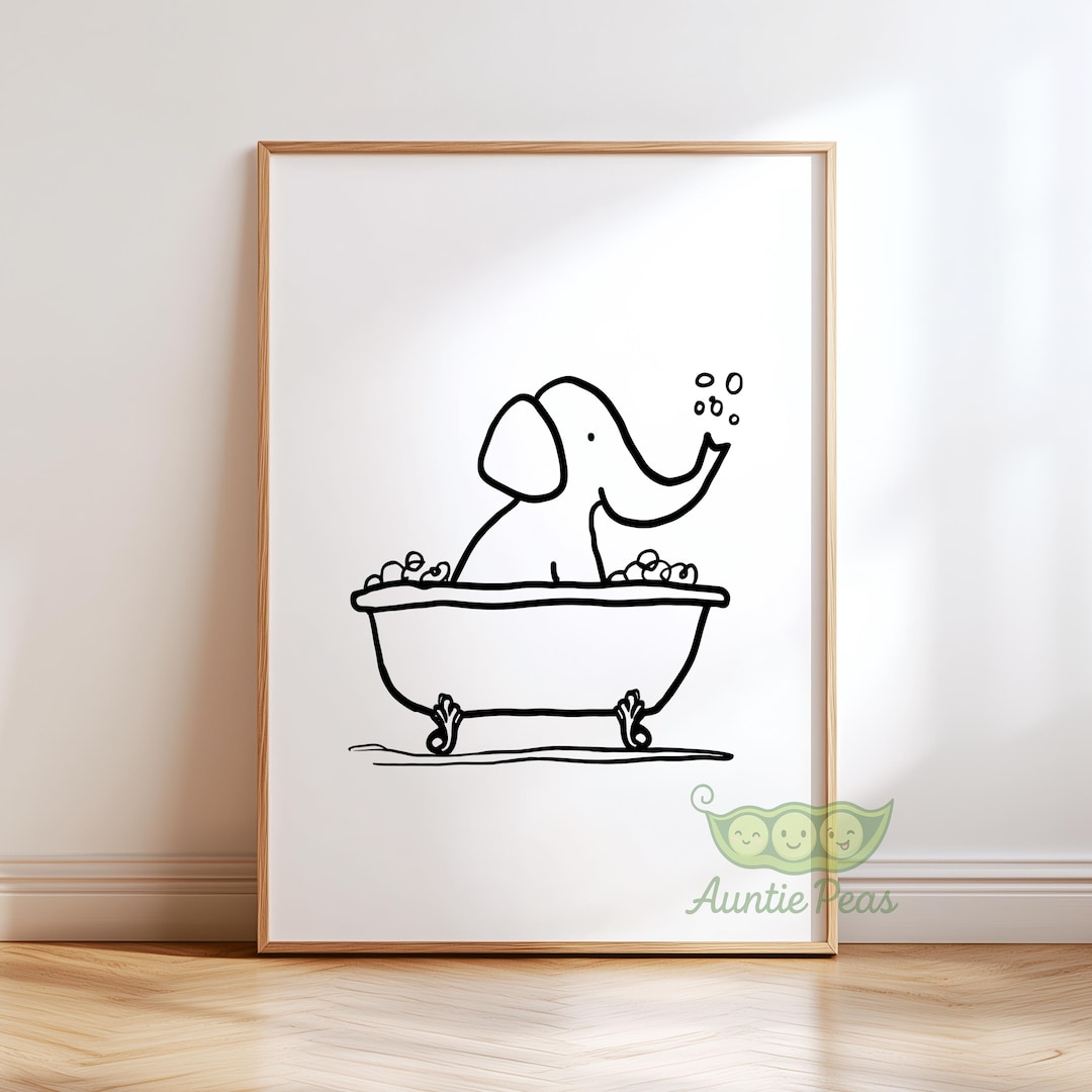 Elephant Bath Wall Art, Funny Bathroom Animal Print, Minimalist Picasso ...