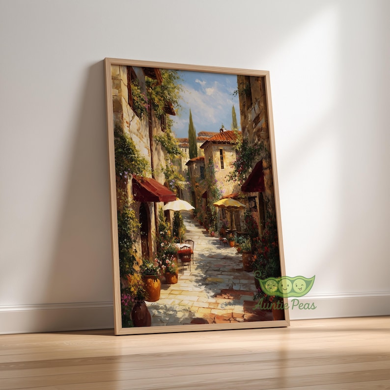 Framed Tuscan Street Wall Art, Italian Village Alleyway Painting ...