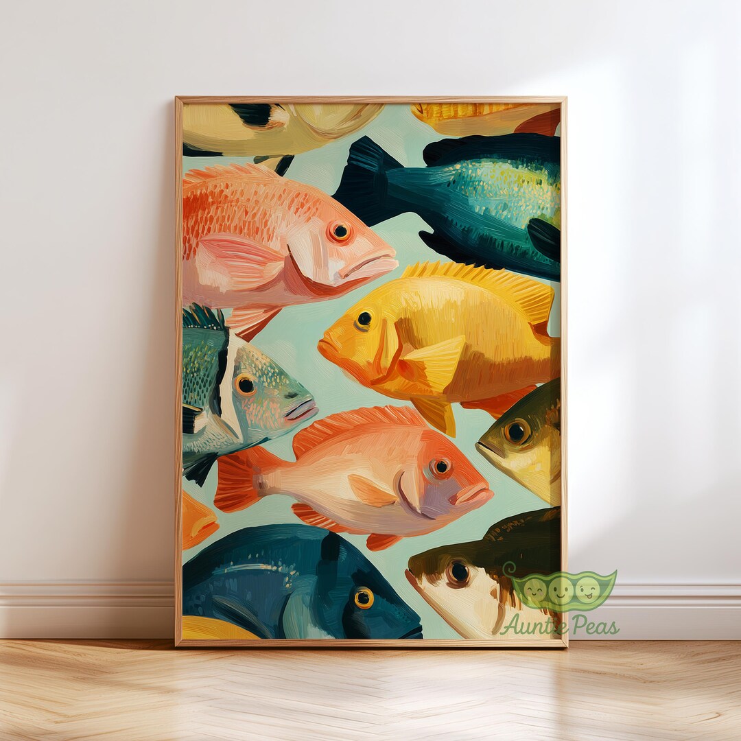 Colorful Fish Wall Art, Modern Coastal Seafood Print, Painterly Ocean ...