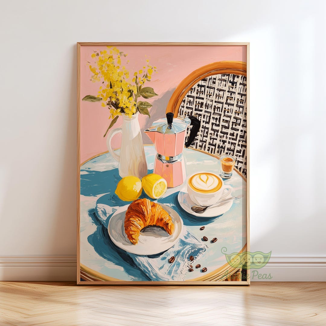 French Cafe Breakfast Wall Art, Coffee and Croissant Print, Morning ...
