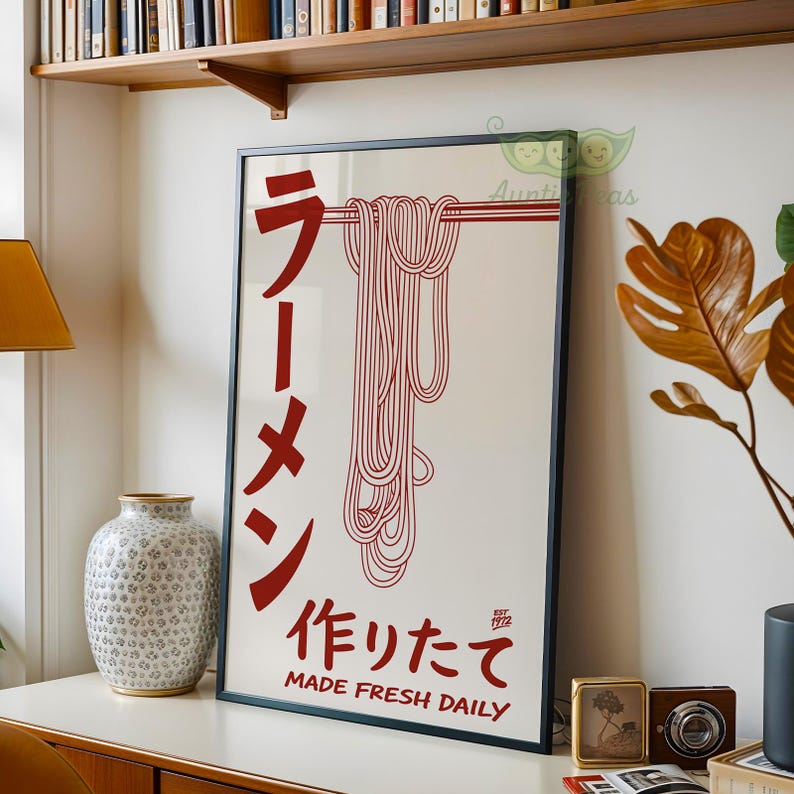 Ramen Noodle Wall Art, Japanese Food Illustration, Minimal Japandi ...