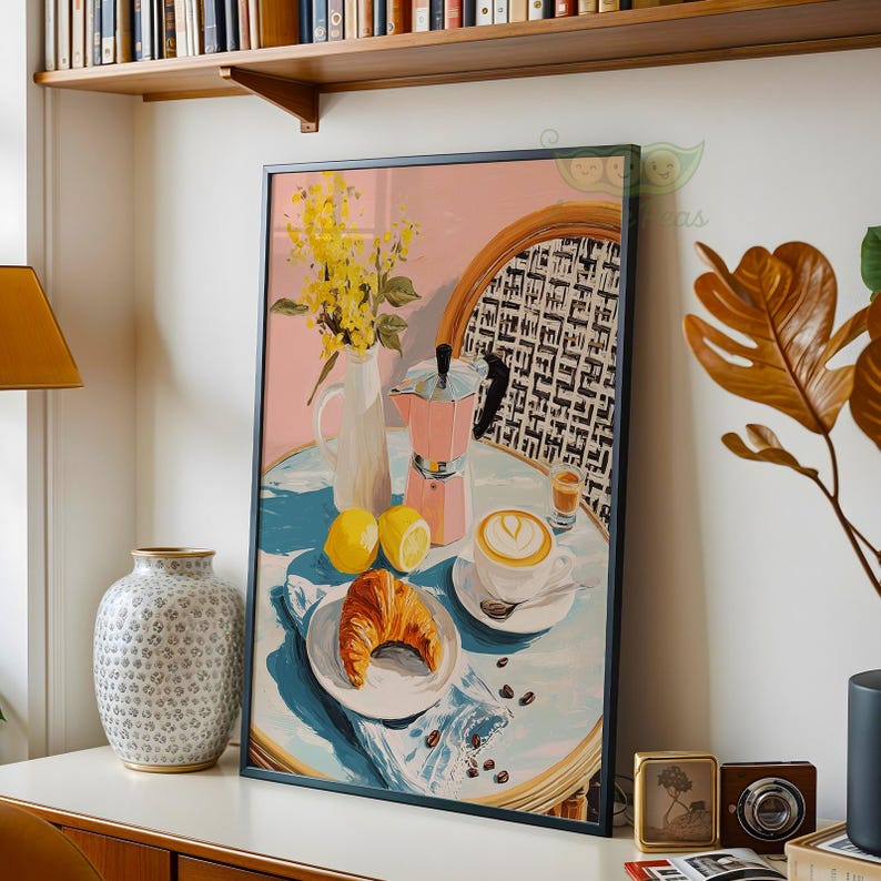 French Cafe Breakfast Wall Art, Coffee and Croissant Print, Morning ...