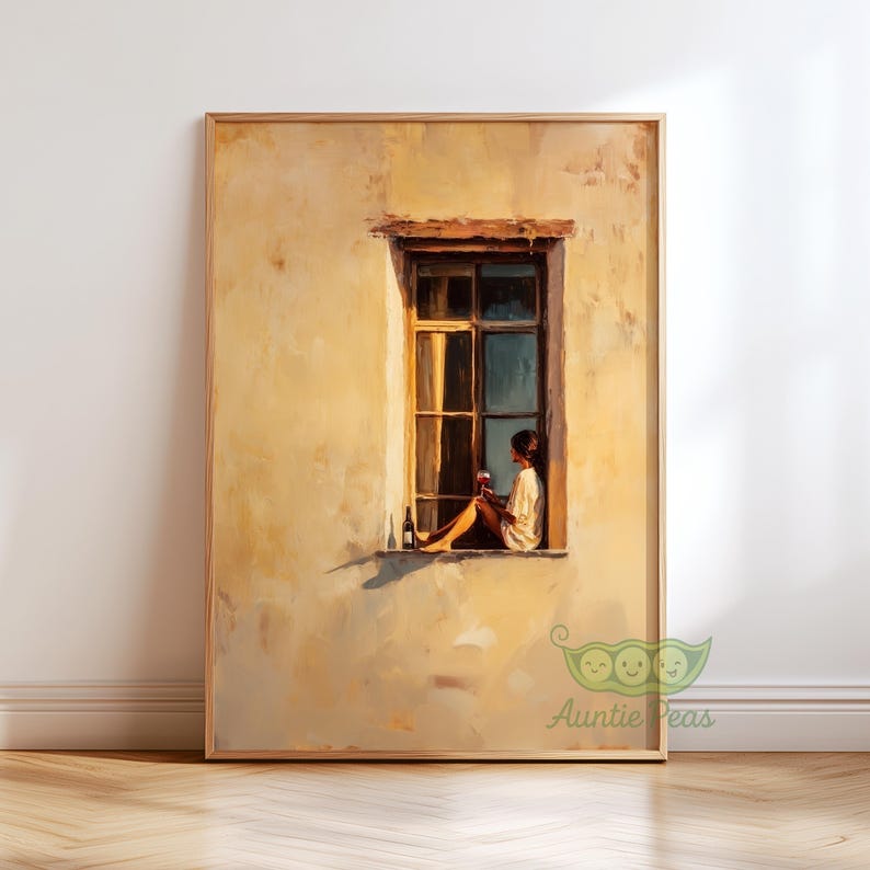 Woman Drinking Wine Wall Art, Mediterranean Window Scene Print, Italian ...