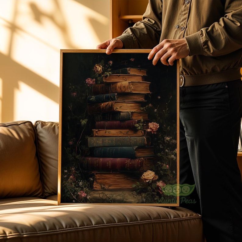 Dark Academia Library Wall Art, Antique Vintage Books and Roses Print ...