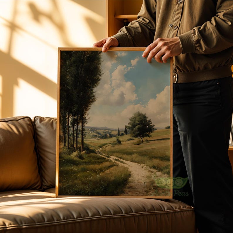 Vintage Countryside Landscape Wall Art, Rustic Farmhouse Painting Print ...