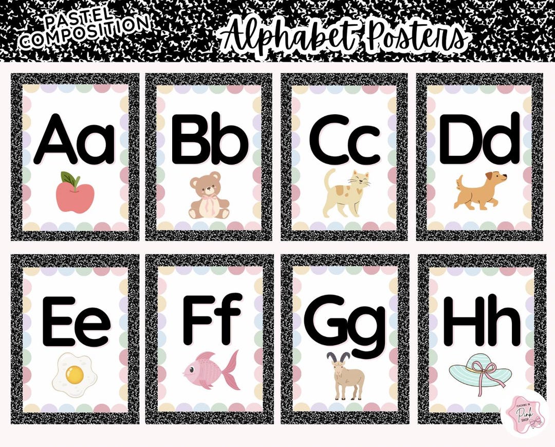 Pastel Alphabet Posters | Composition Notebook Theme | Classroom Decor ...