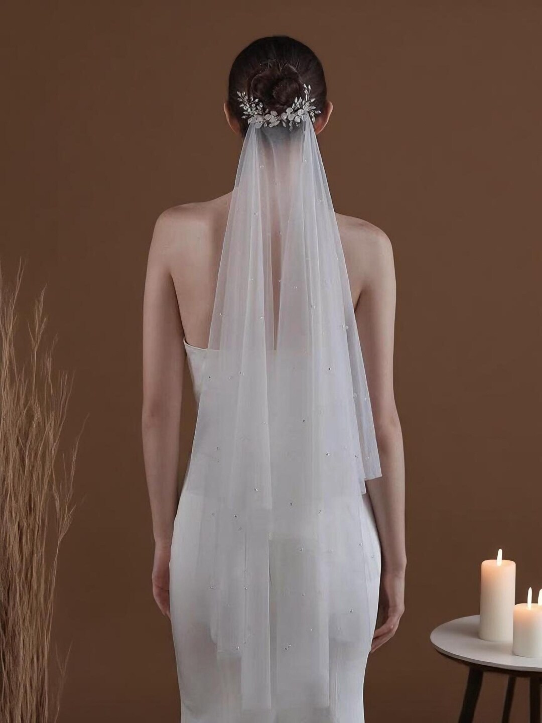 Elegante tiara de cristal con velo de perlas para novia – Accesorio ...