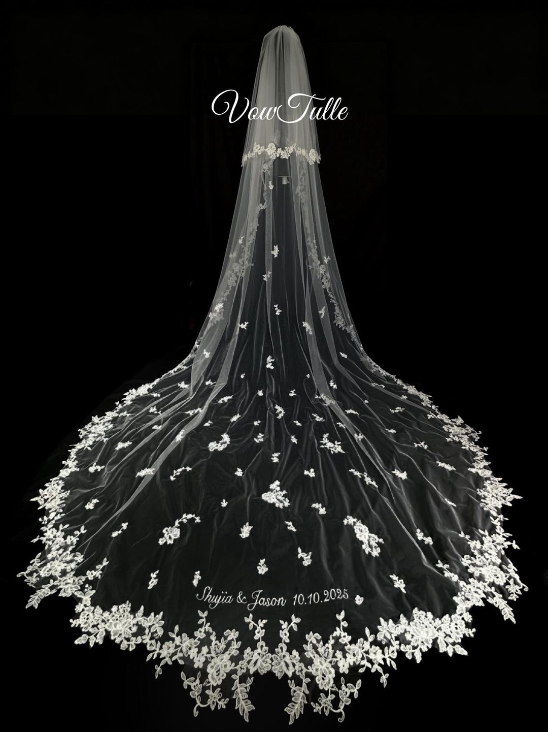 Handmade Two-layer Cathedral Lace Bridal Veil | Custom Floral Wedding ...