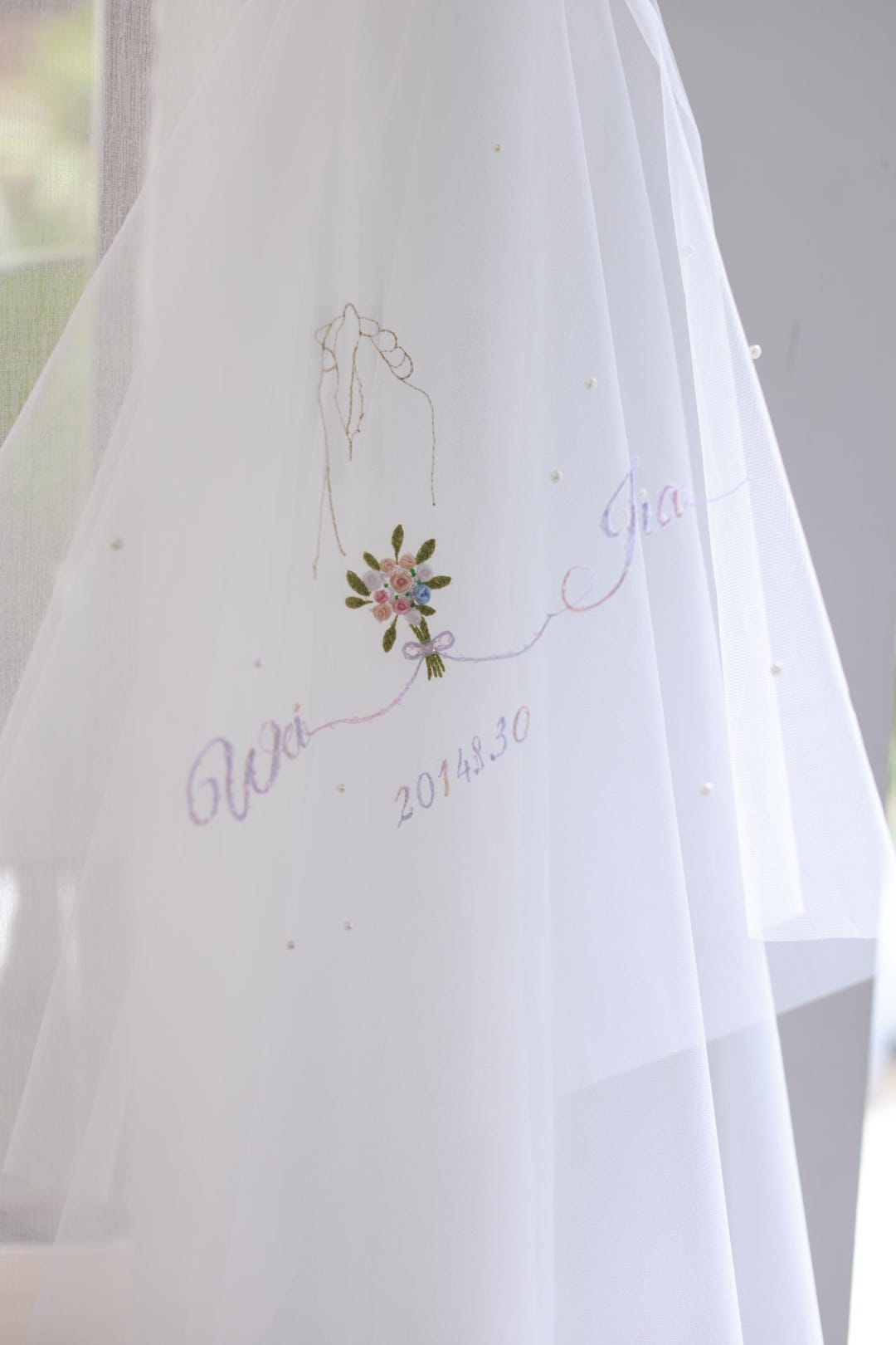 Personalized Embroidered Wedding Veil – Custom Love Story Timeline ...