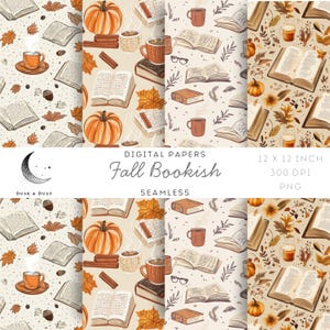 Fall Bookish Seamless Paper Pack: Autumn Books, Pumpkins (digital ...
