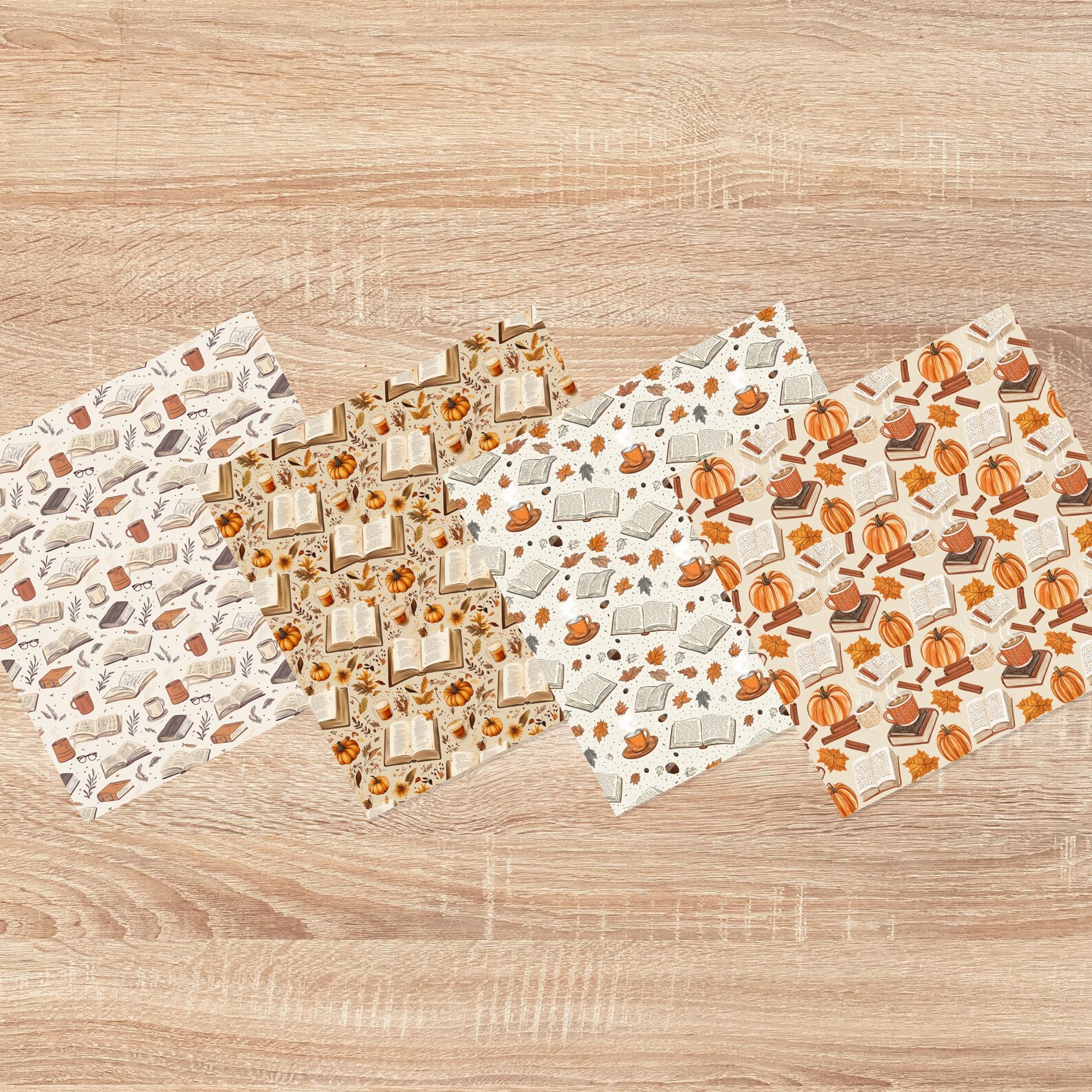 Fall Bookish Seamless Paper Pack: Autumn Books, Pumpkins (digital ...