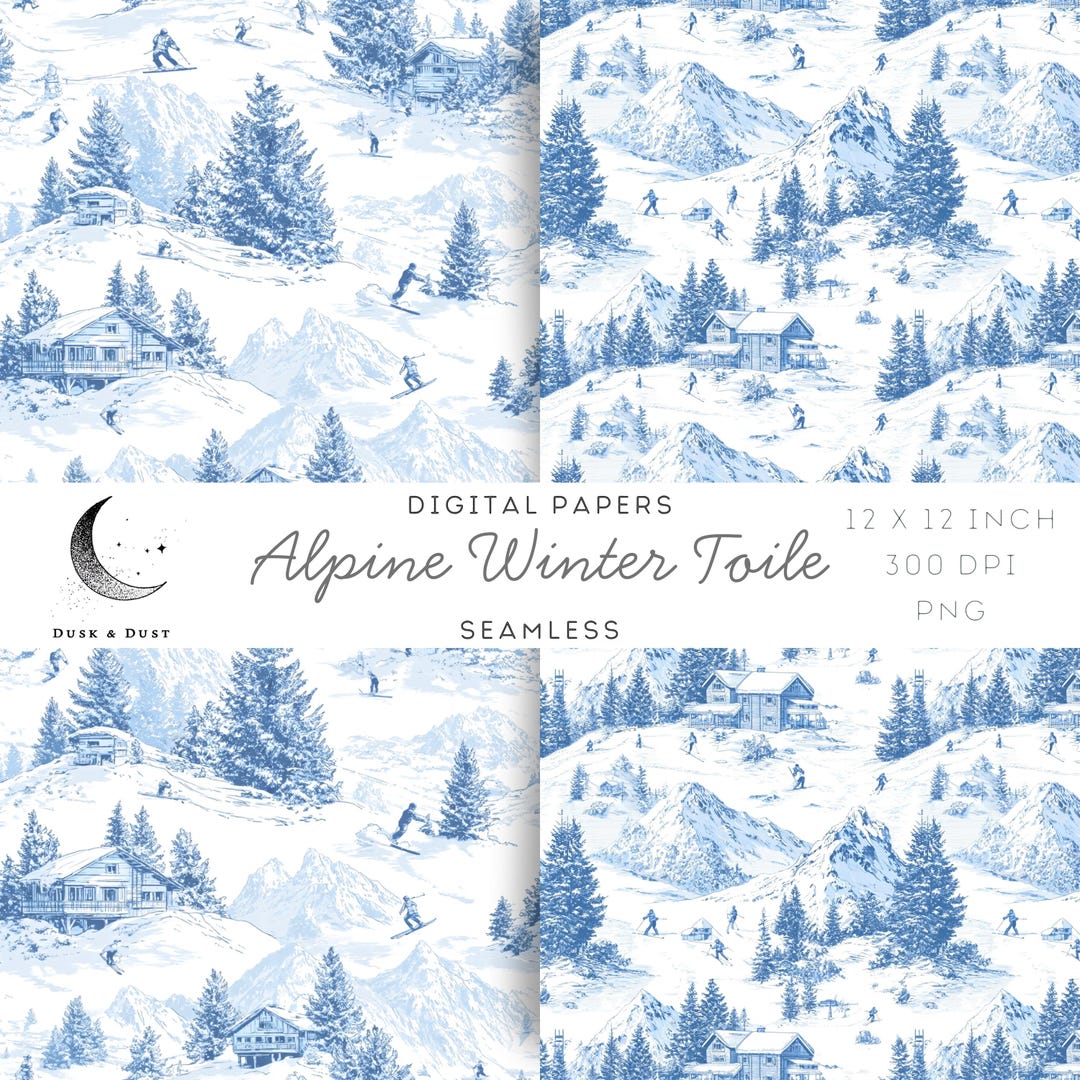 Toile Skiing Pattern: Winter Alpine Digital Paper (PNG, JPG Files) - Etsy