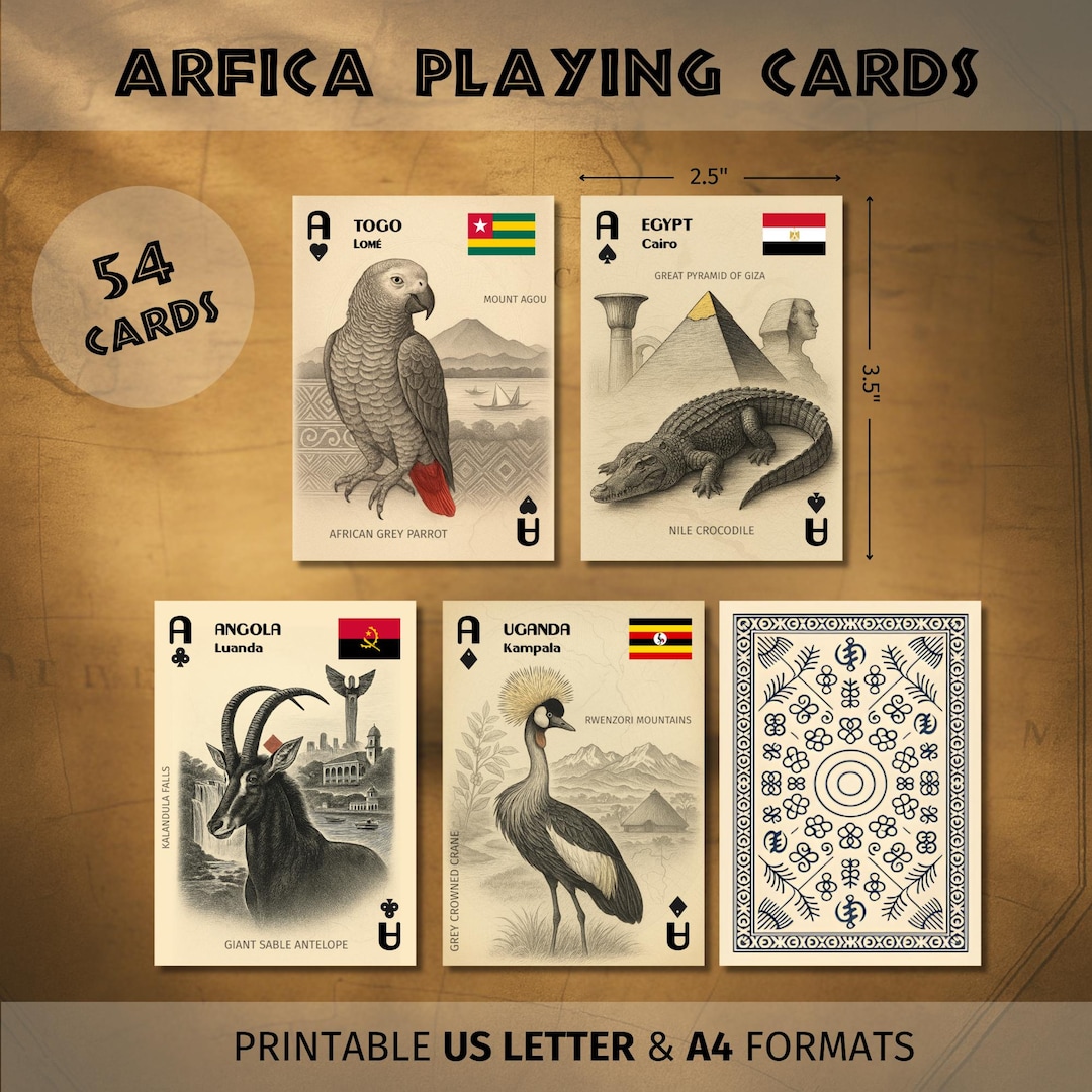 Africa Playing Cards – Flags, Capitals and Animals, Printable Geography ...