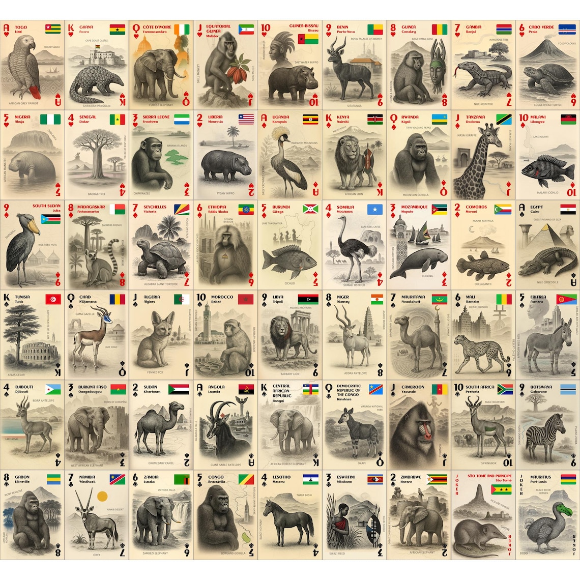 African Countries Playing Cards – Pod-ready Deck, Flags Capitals ...