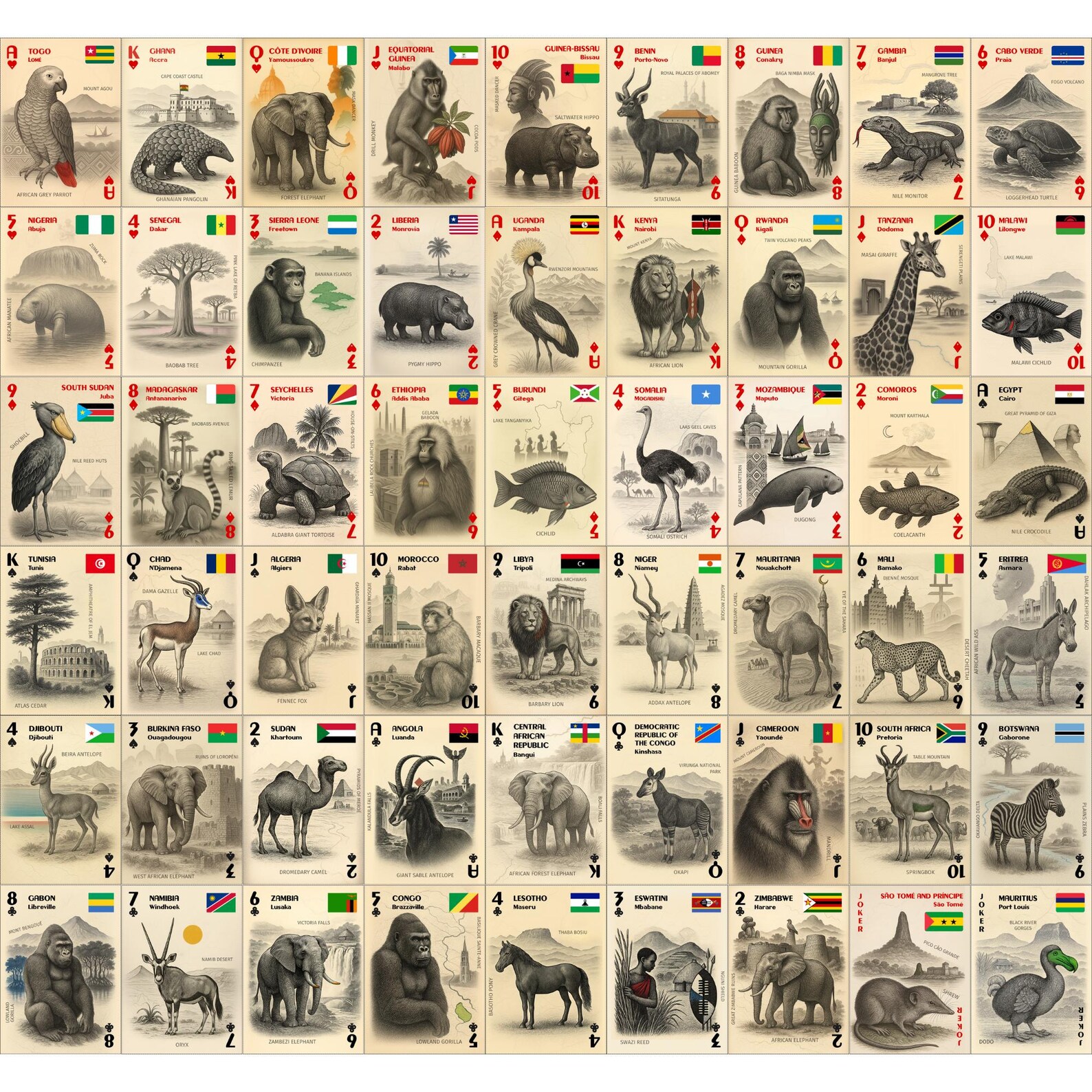 African Countries Playing Cards – Pod-ready Deck, Flags Capitals ...