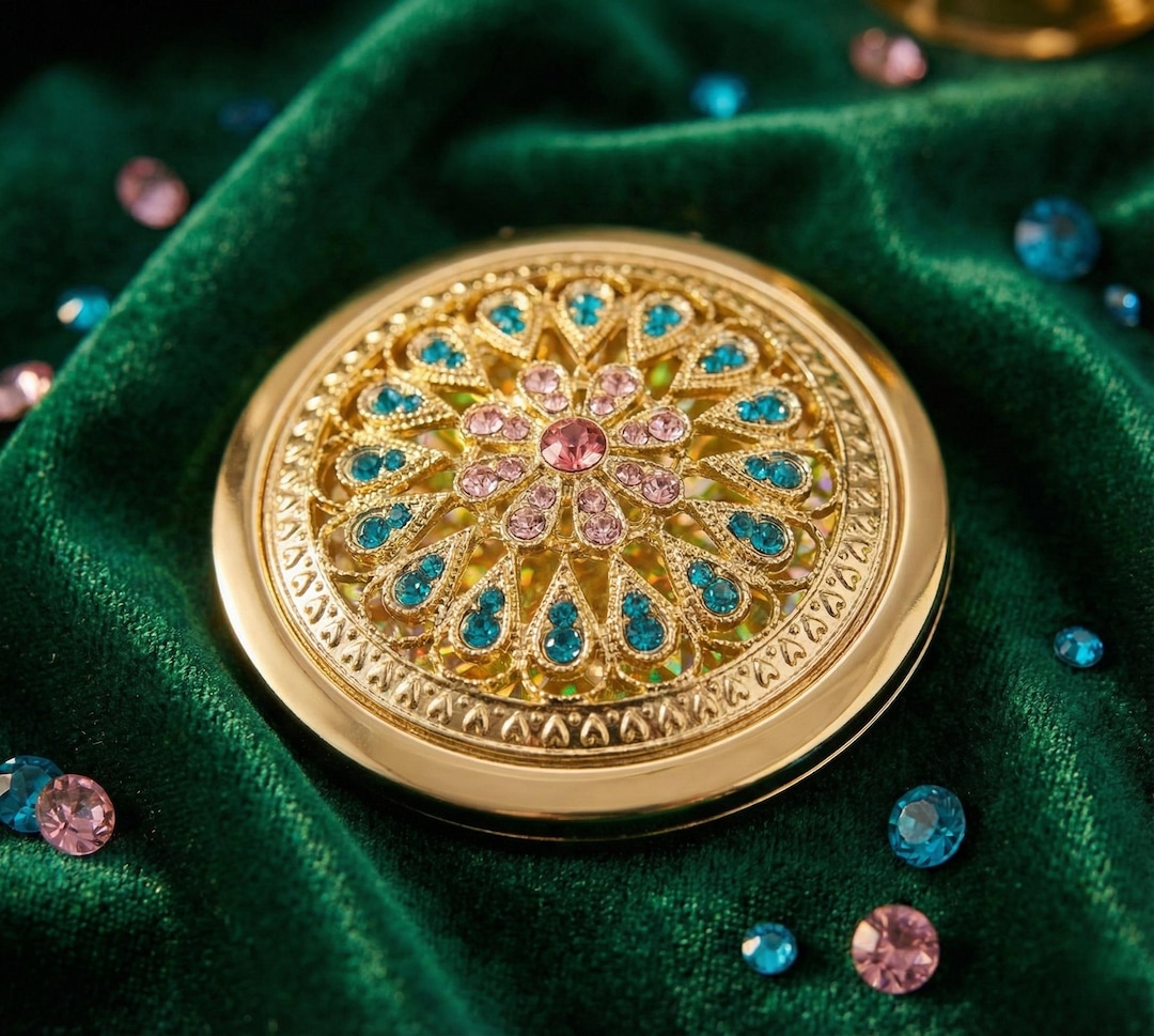 2.8 in Metal Compact Mirror 130 G, 3D Flower Crystal Compact Mirror ...