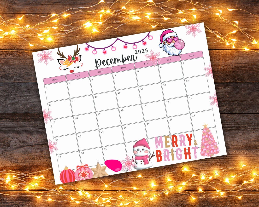 December 2025 Monthly Planner | Pink Christmas Calendar Printable ...