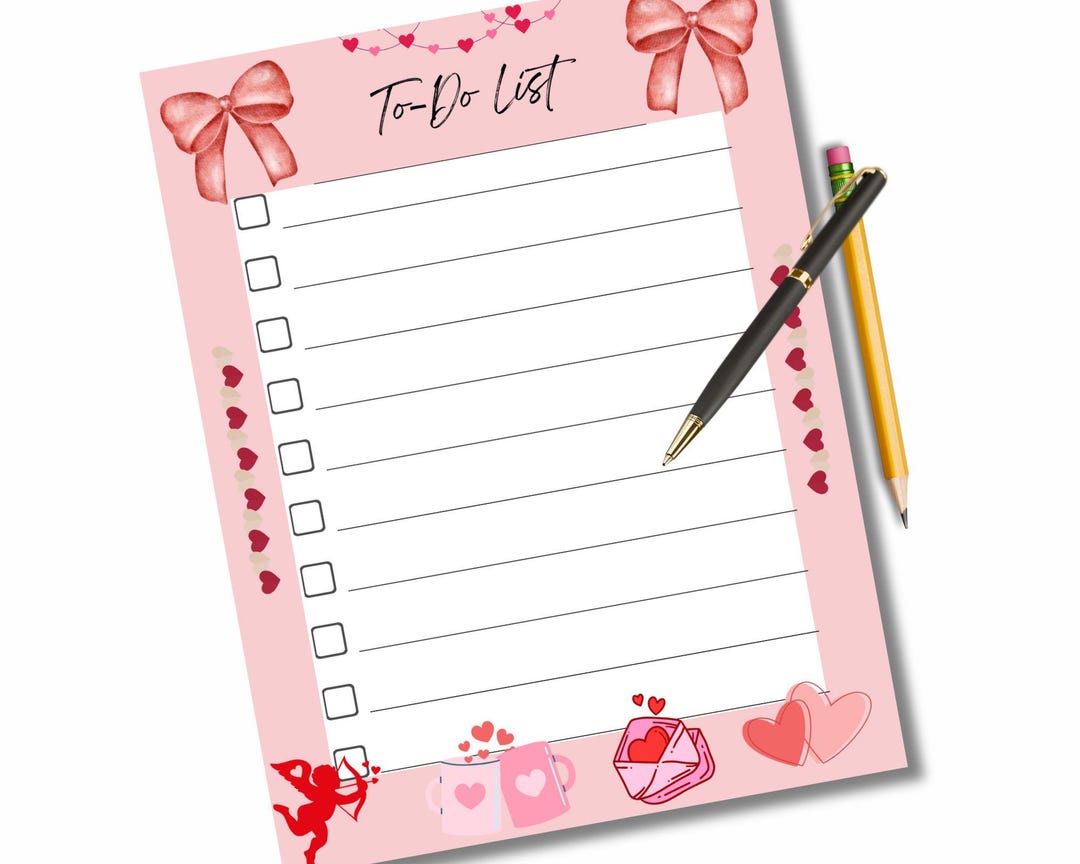 Valentine's Day To-do List Printable | Cute Pink Coquette Valentine ...
