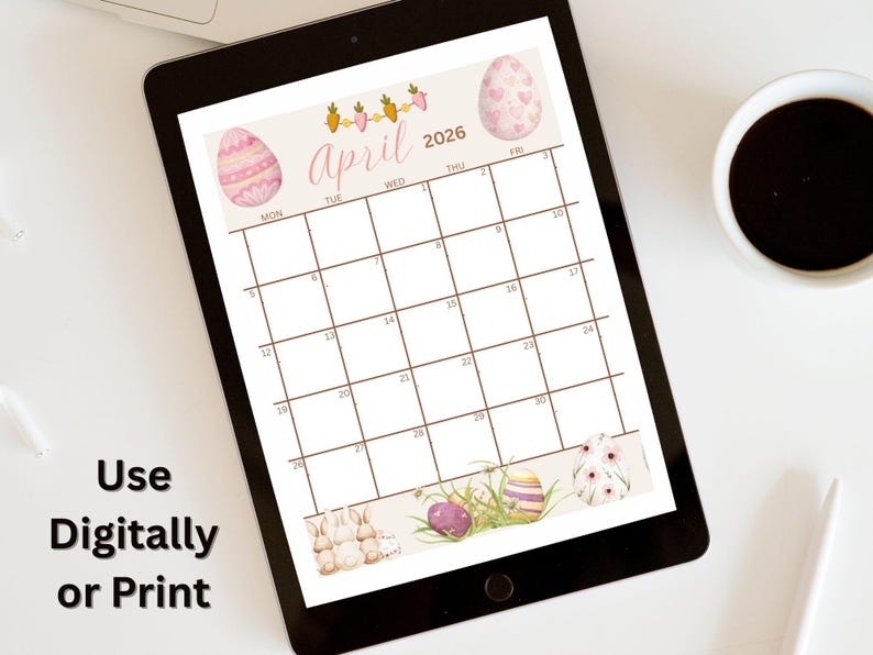 Editable Easter Planner April 2026 | Cute Bunny Monthly Calendar ...