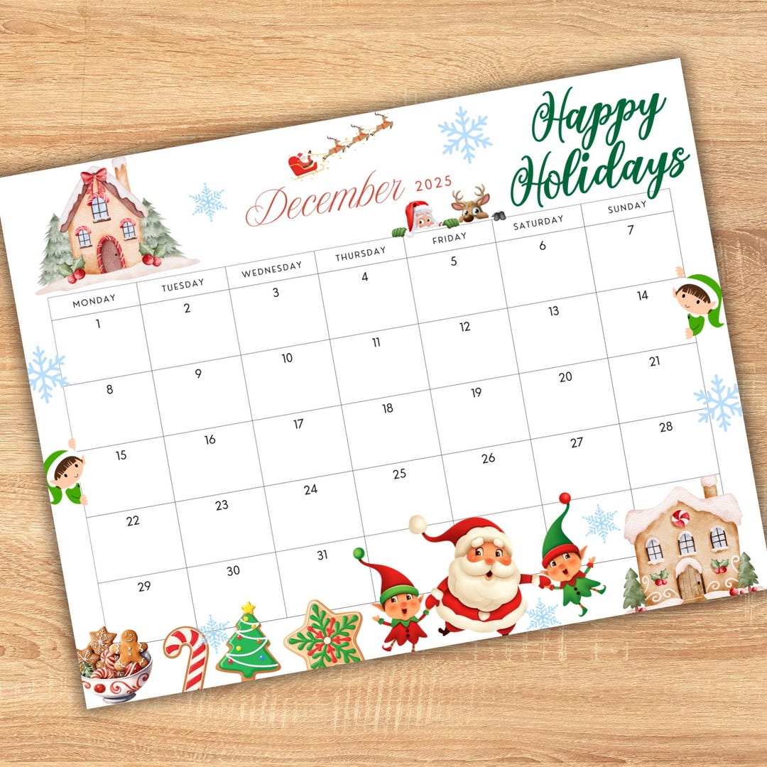 December 2025 Monthly Planner: Santa & Reindeer Christmas Calendar (PDF ...