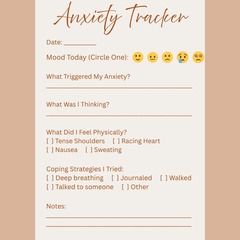 Anxiety Tracker Printable | Mental Health & Self-care Journal | Back to ...