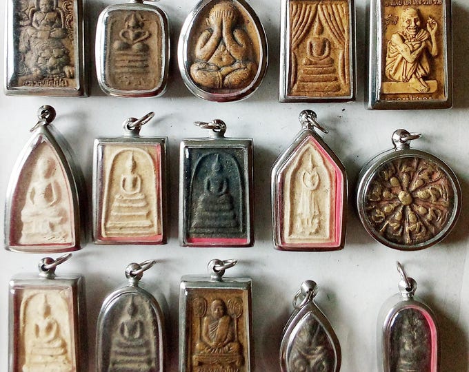 Thai Buddhist Clay Amulet Medallion Set: Blessed Protection Charms ...