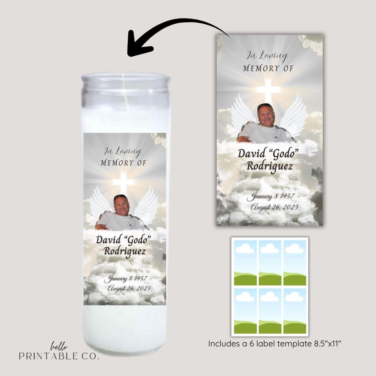 Funeral Candle Label Template, Memorial, Tall White Candle, 6 per Sheet ...