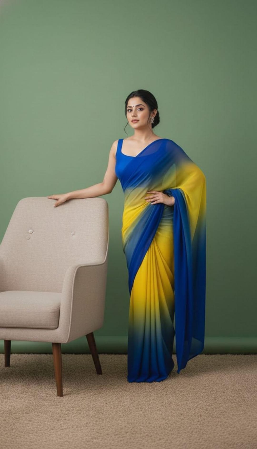 Blue and Yellow Color Bollywood Georgette Women Saree - Etsy