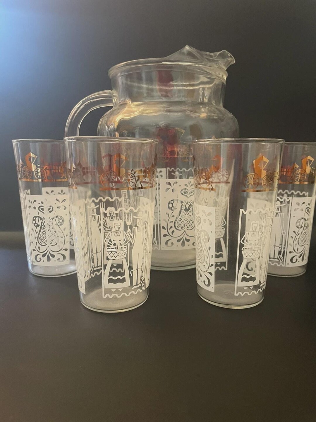 Anchor Hocking Pennsylvania Dutch Set of 4 Tumblers and Pitcher - Etsy