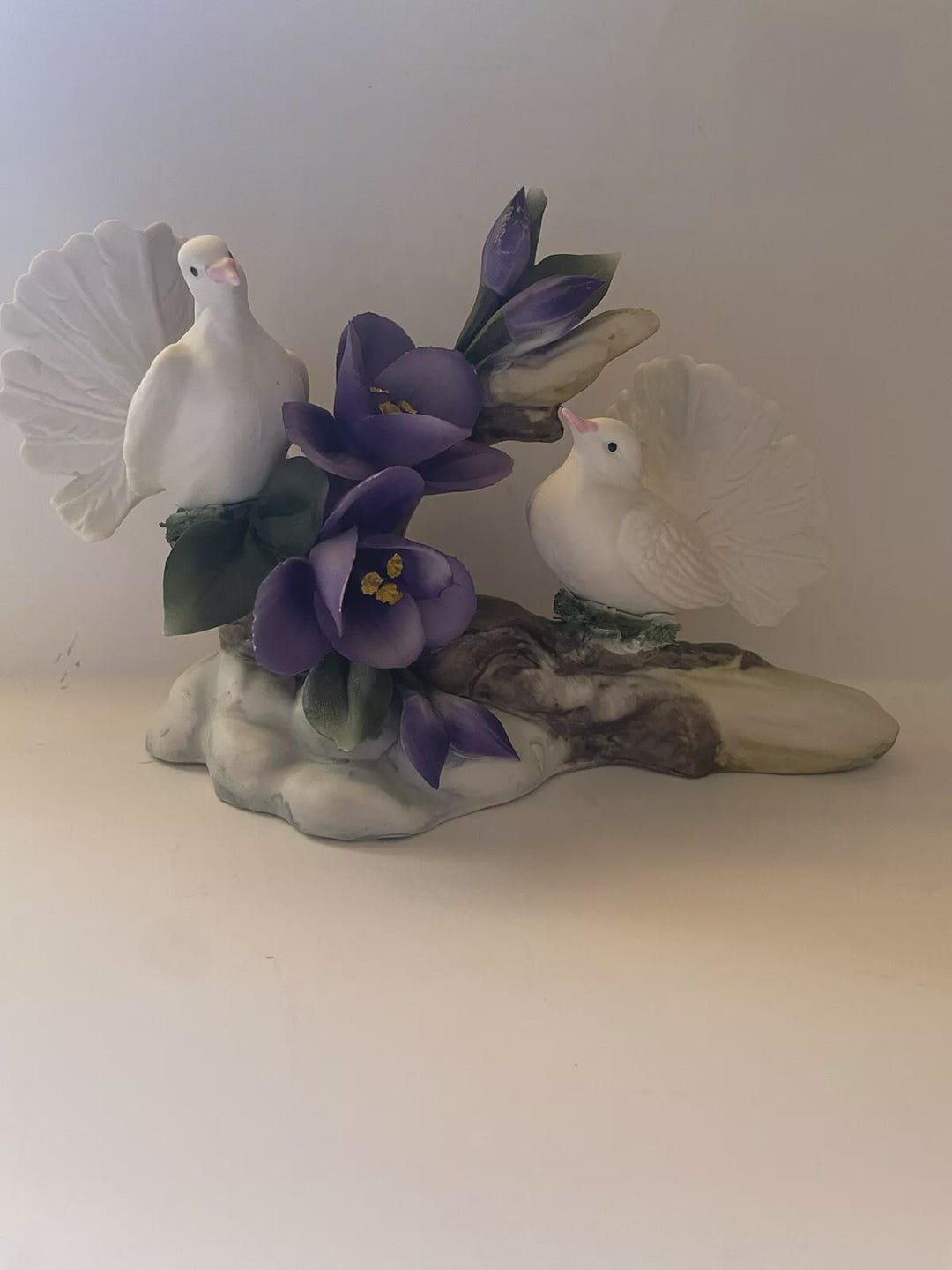 Capodimonte Figurine, White Love Birds Doves With Purple Flowers, Made ...
