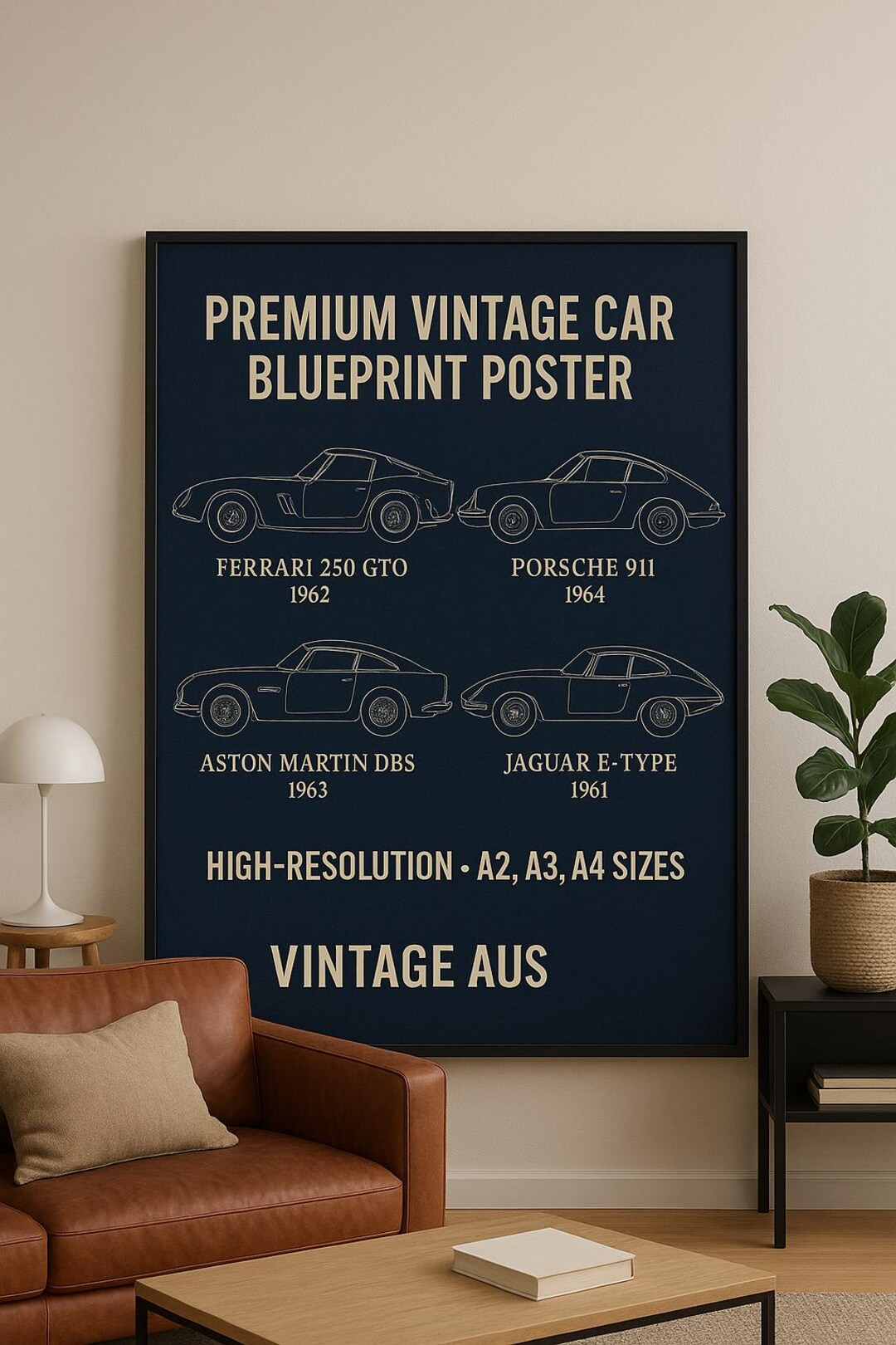 Vintage Car Blueprint Poster | Printable Wall Art | Classic Car Decor ...