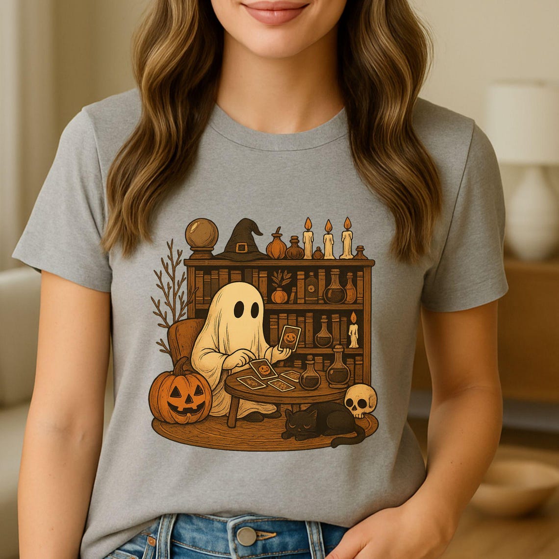 Cozy Halloween Ghost Reading Clipart PNG Bundle | 9 Vintage Spooky ...