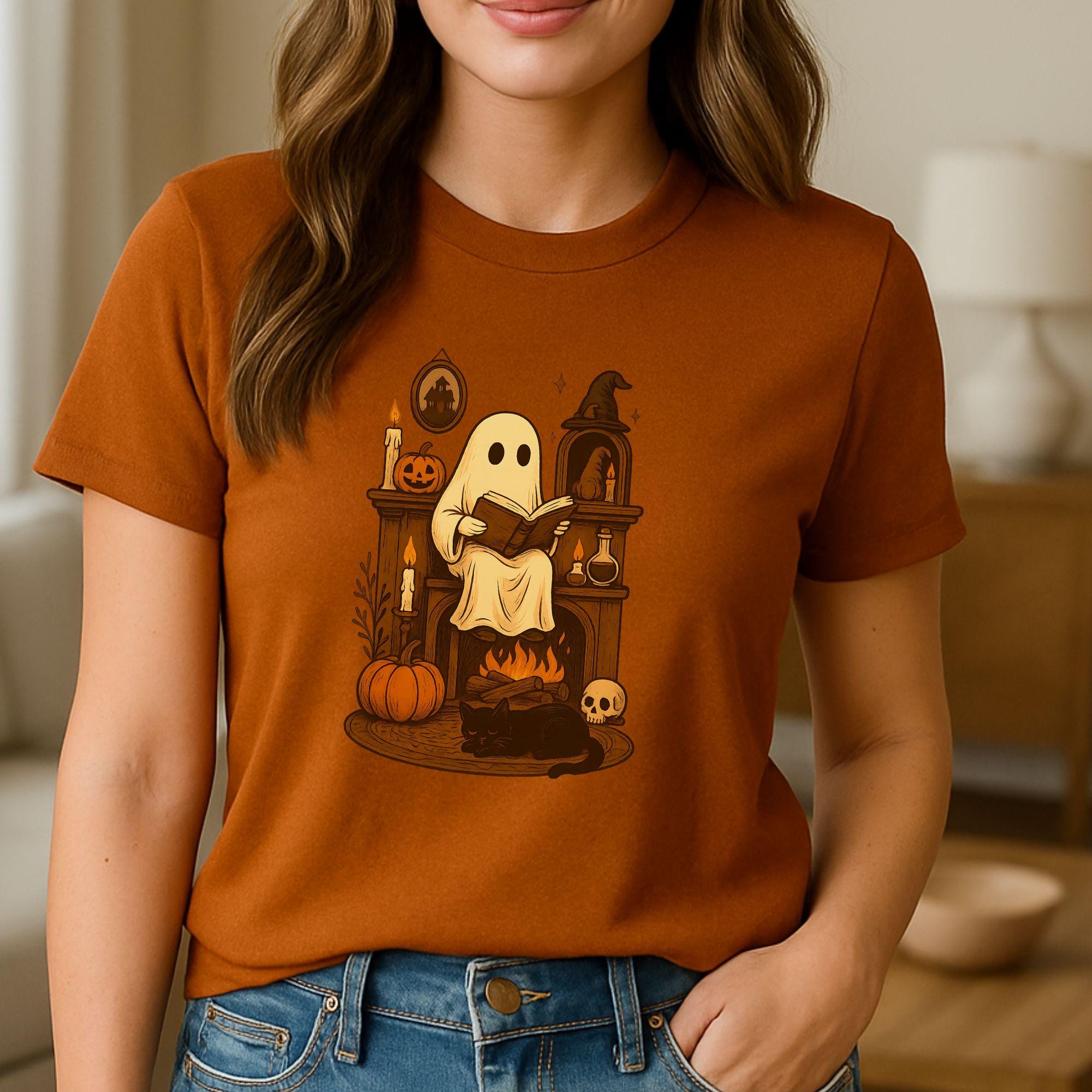 Cozy Halloween Ghost Reading Clipart PNG Bundle | 9 Vintage Spooky ...