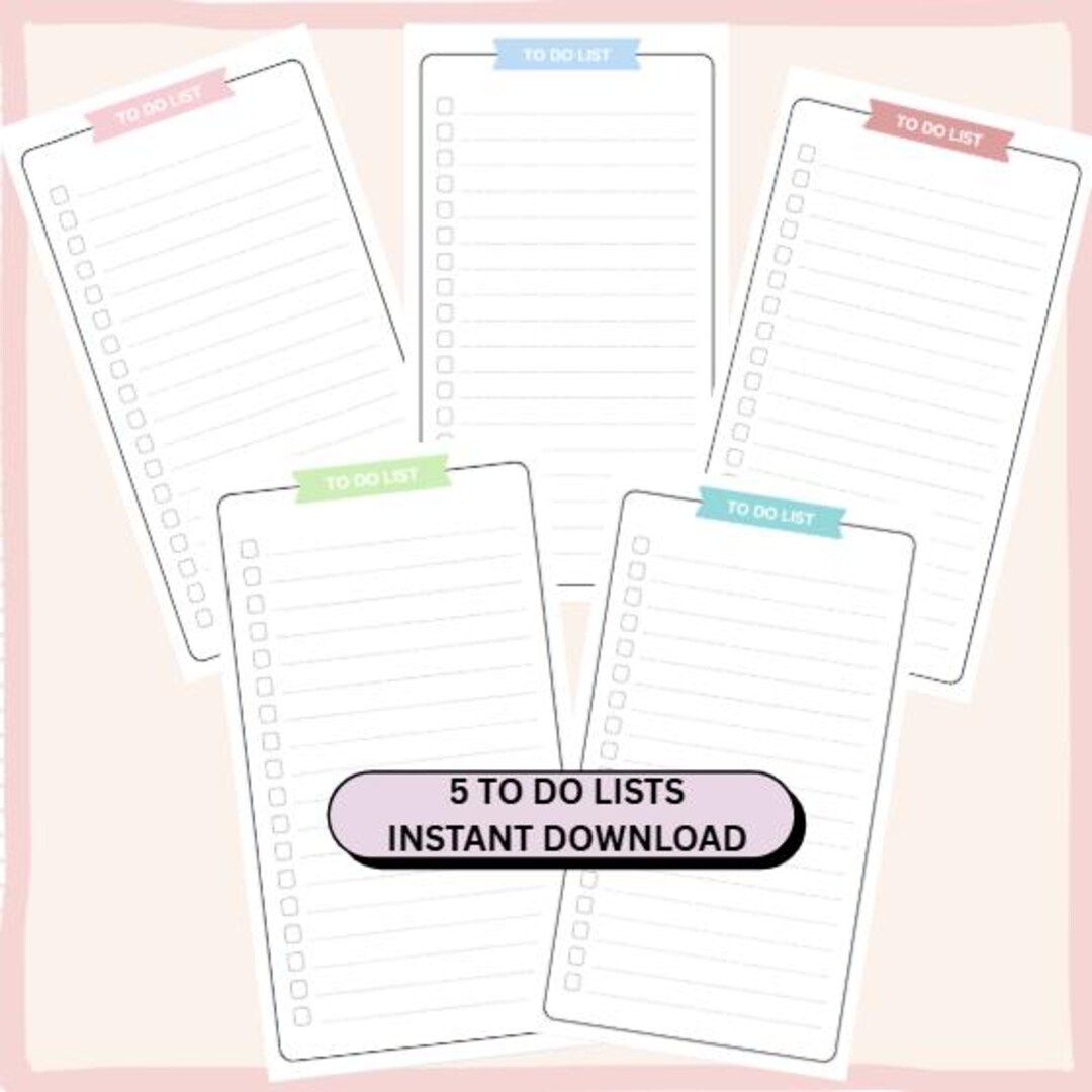 Printable To-do List Set – 5 Minimalist Task Lists in Soft Colors ...